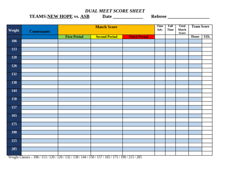 Wrestling Scoring Sheet Set 2 | PDF