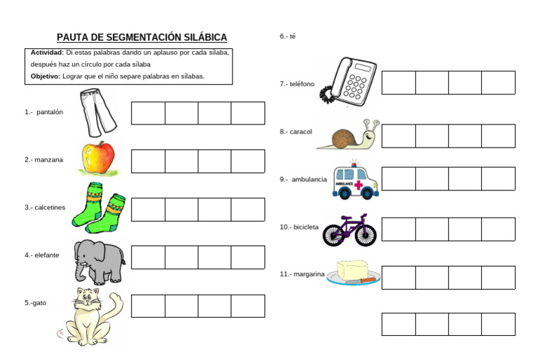 SEGMENTACIÓN SILÁBICA (Hasta 4 Silabas) | PDF