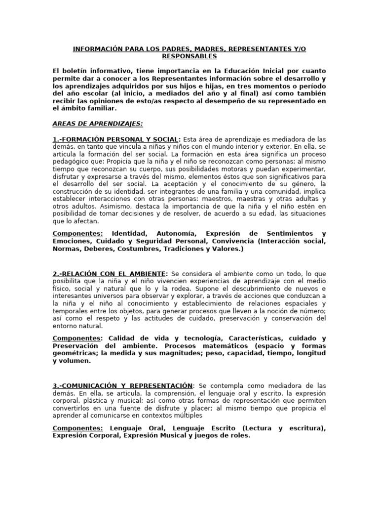 Información Boletin para Los Padres | PDF | Aprendizaje | Educación de la primera infancia