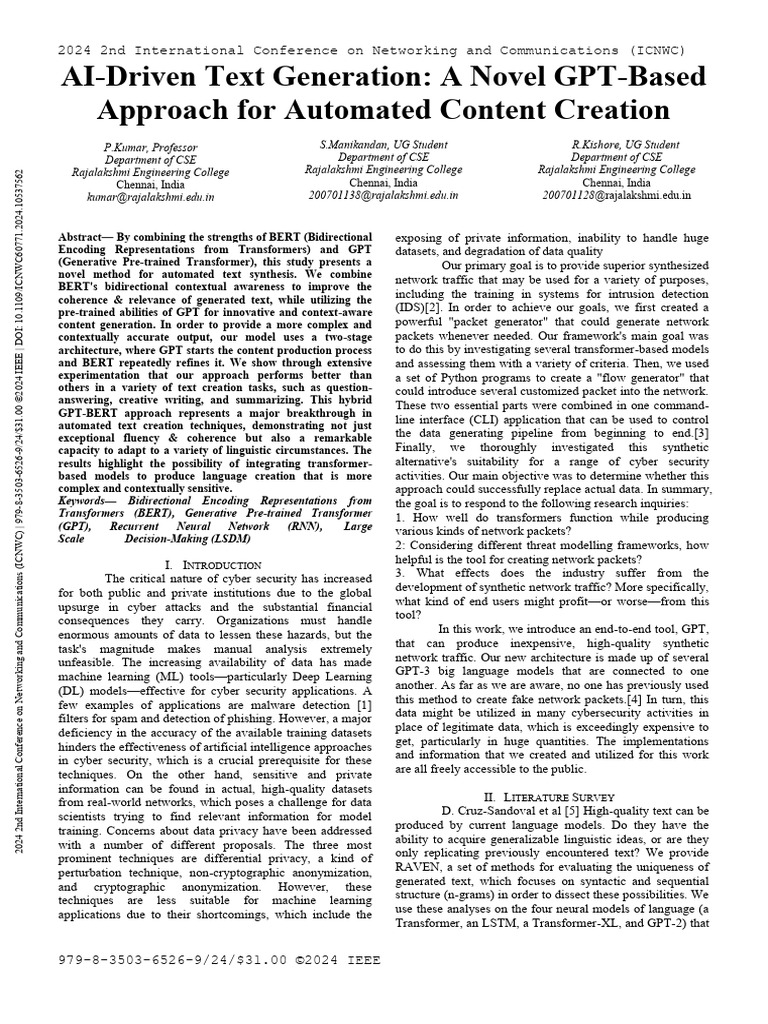 AI-Driven Text Generation A Novel GPT-Based Approach For Automated Content Creation | PDF ...