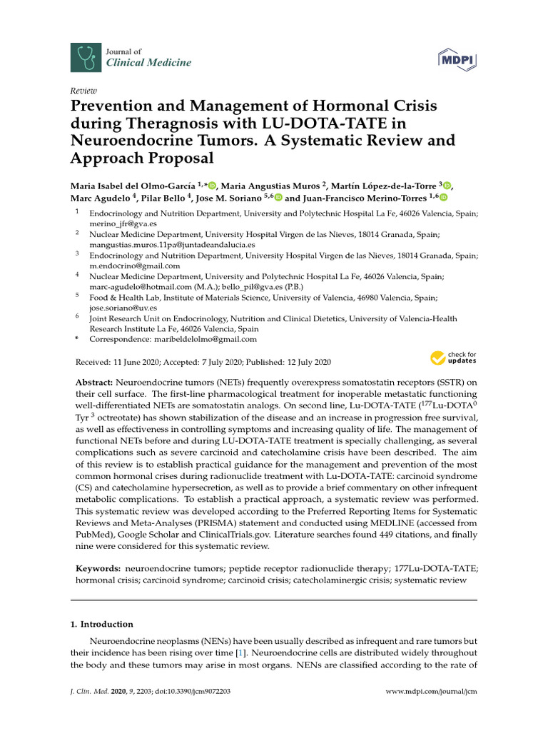 Prevention and Management of Hormonal Crisis During Theragnosis With LU ...