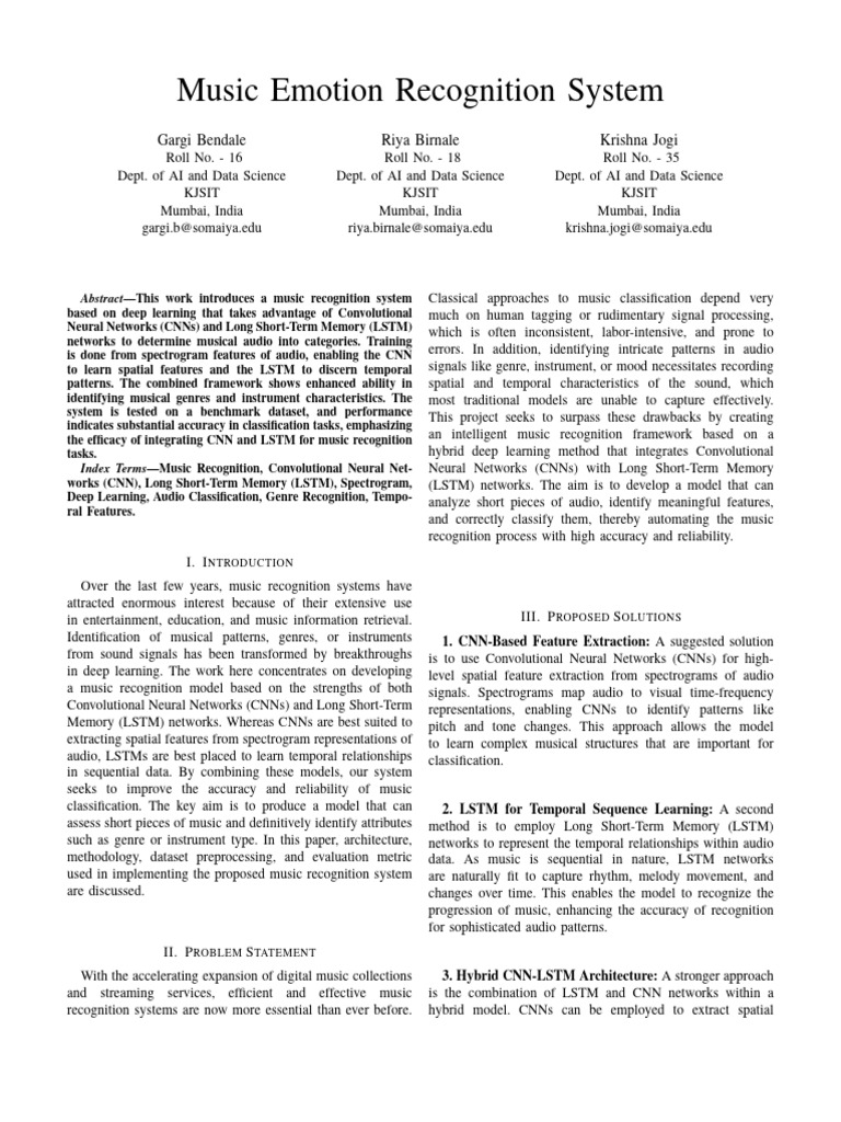 Music Emotion Recognition System | PDF | Deep Learning | Cognition