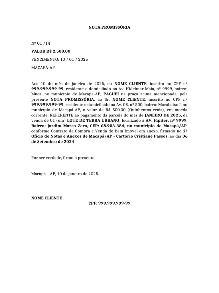 Modelo Nota Promissória | PDF