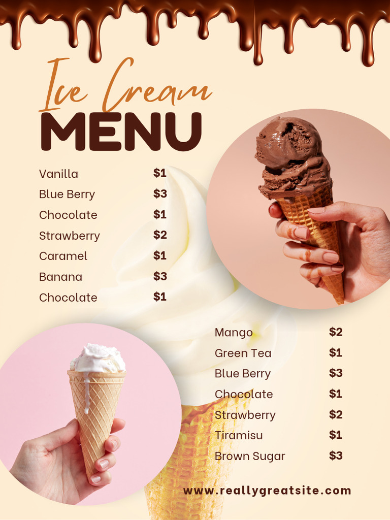 Brown Ice Cream Price List Menu Poster | PDF