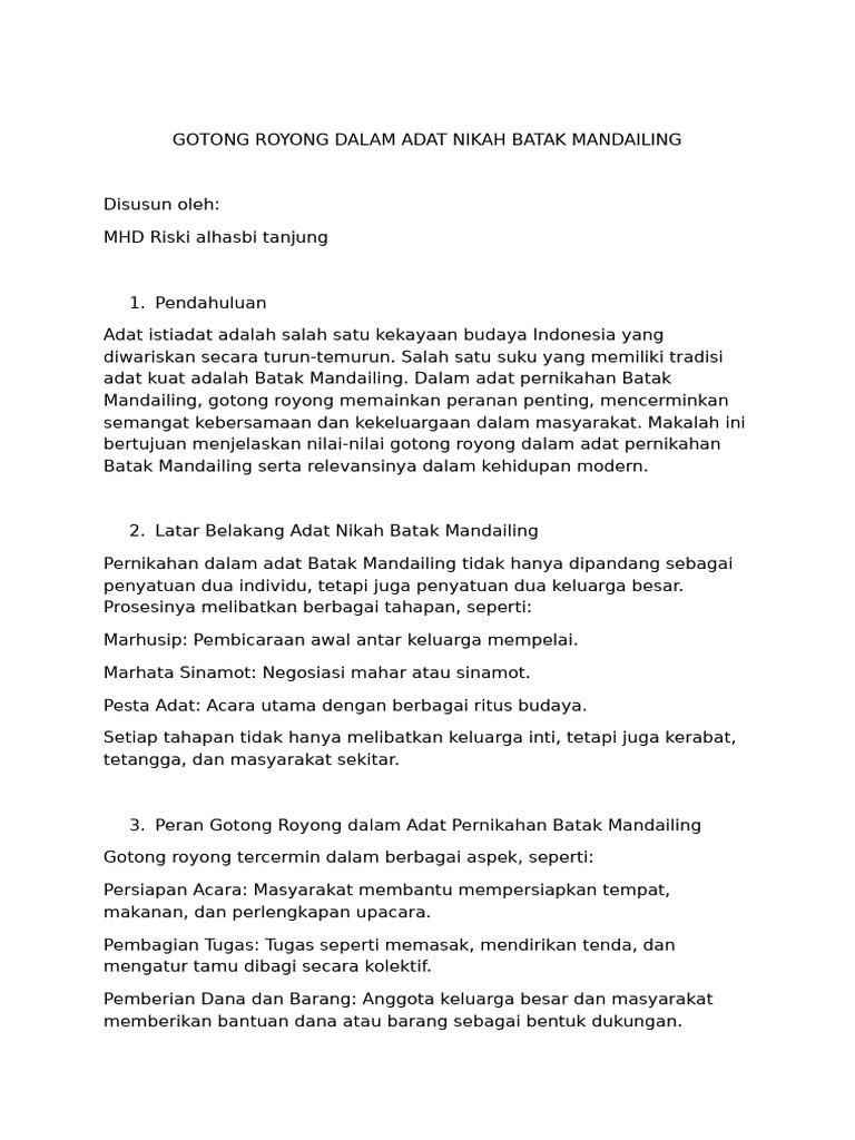 Gotong Royong dalam Pernikahan Batak | PDF