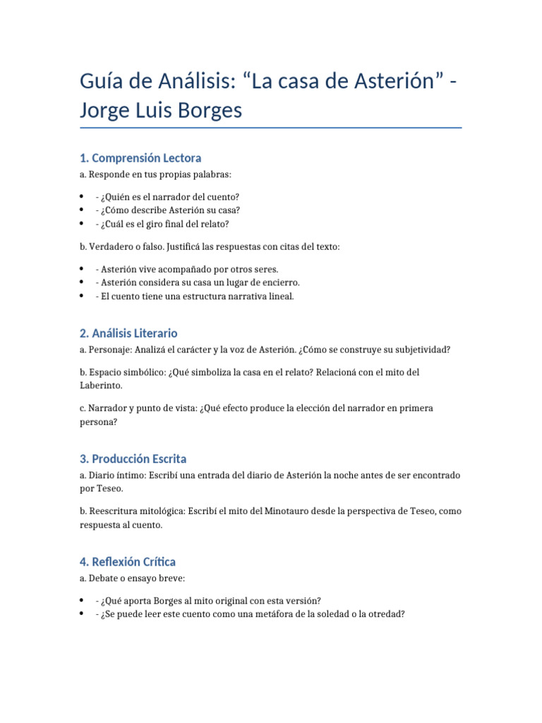 Guía La Casa de Asterion | PDF | Minotauro | Escritura