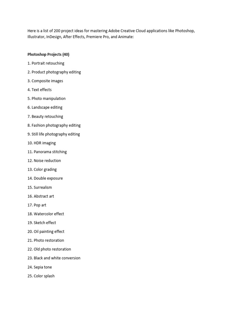 Here Is A List of 200 Project Ideas For Mastering Adobe Creative Cloud ...