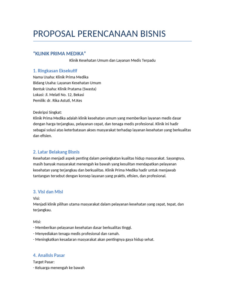 Proposal Bisnis Klinik Prima Medika | PDF