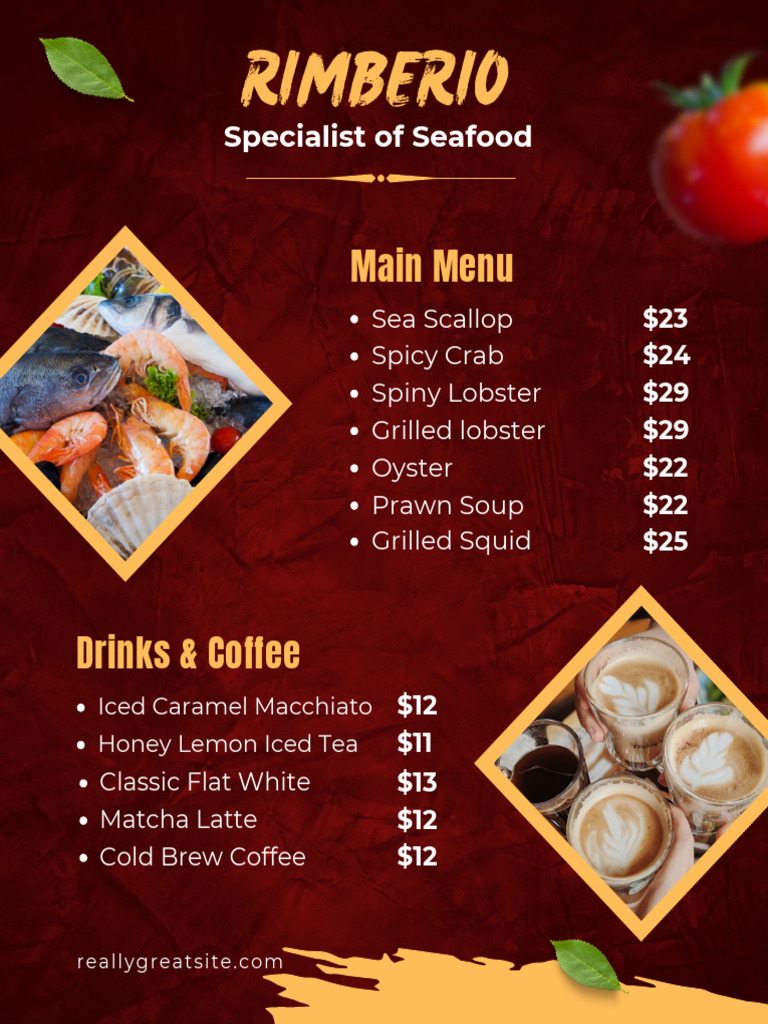 Seafood and Drinks Menu at Rimberio | PDF