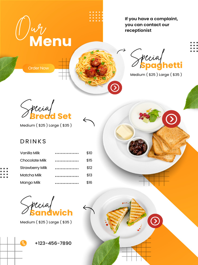 White Orange Modern Food Menu A4 | PDF