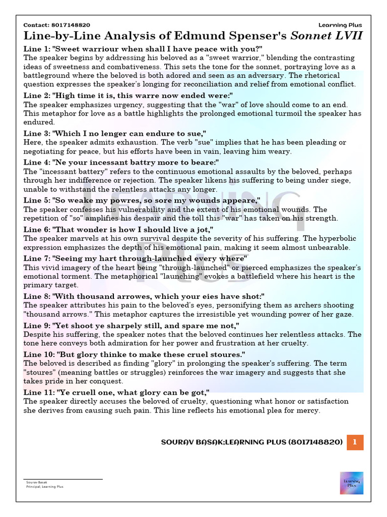 Amoretti Sonnets, Line by Line, Edmund Spencer | PDF | Love | Poetry