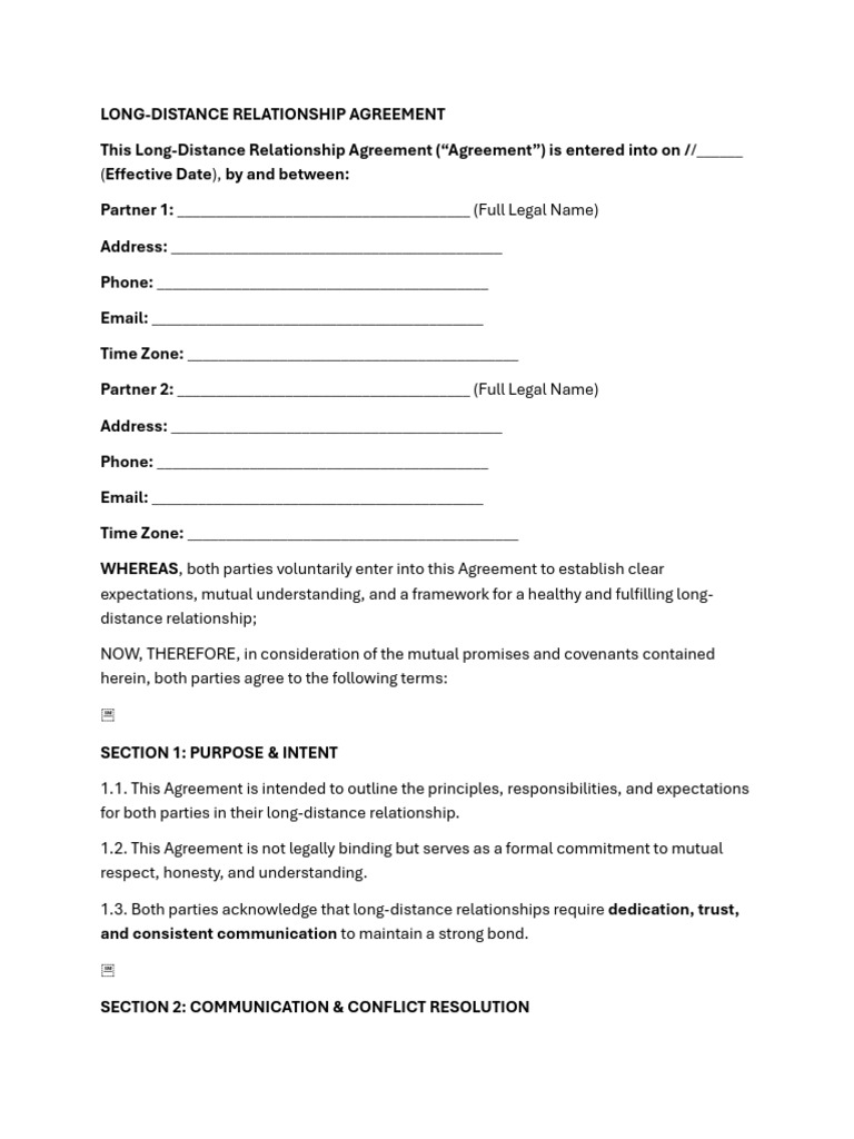 Long Distance Dating Agreement | PDF | Intimate Relationships ...