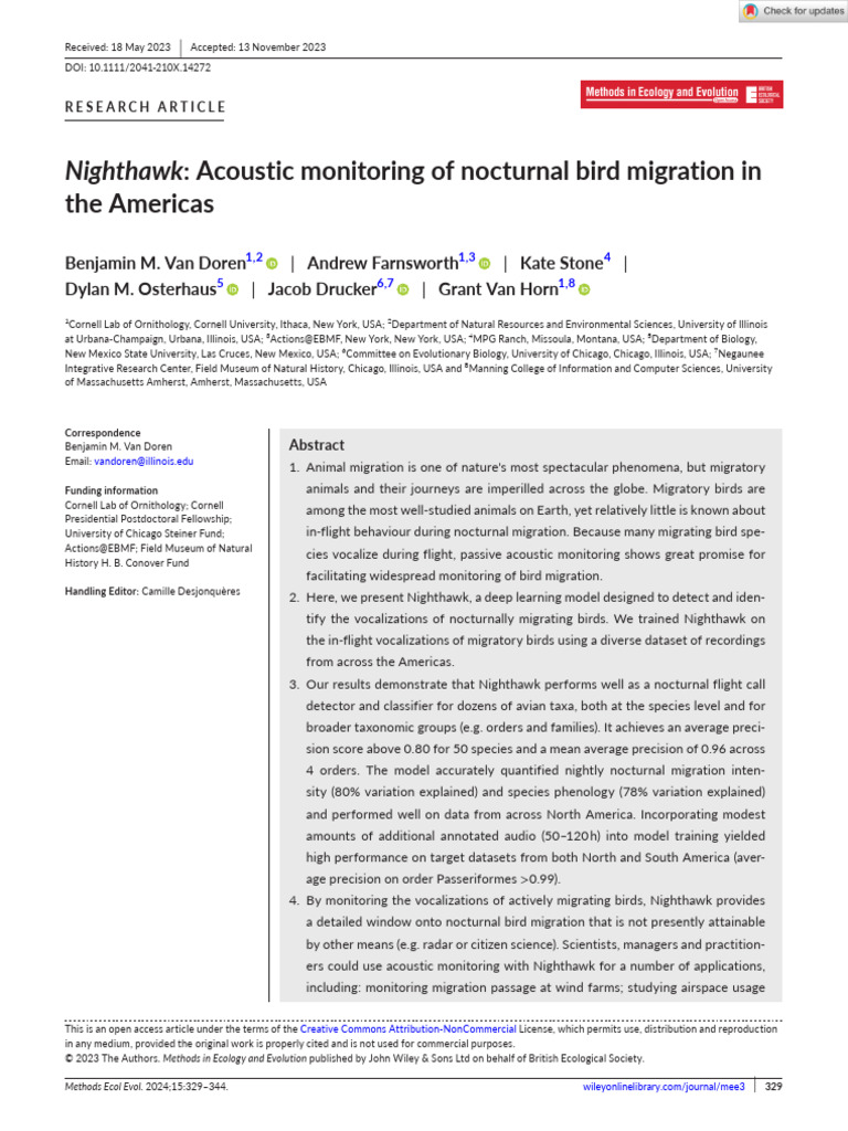 Nighthawk: Acoustic Monitoring of Nocturnal Bird Migration in The ...