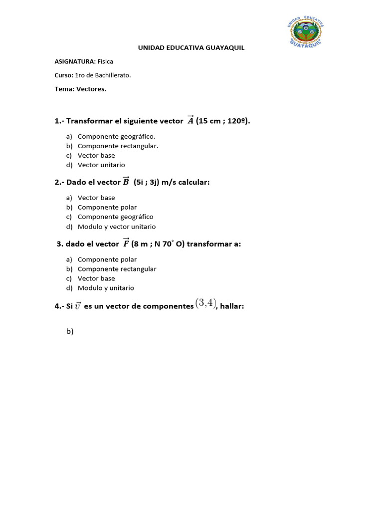 Ejercicios de Vectores 1ro Bachi | PDF