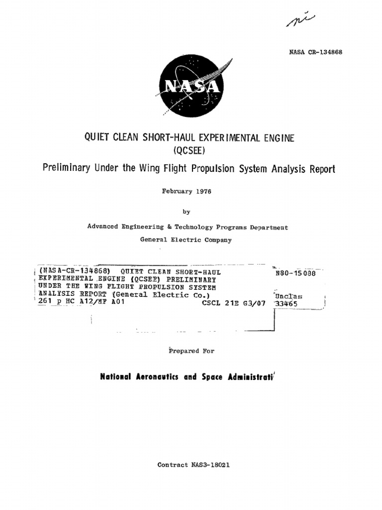 1976 NASA QCSEE Priliminary UTW Propulsion System | PDF | Spaceflight ...