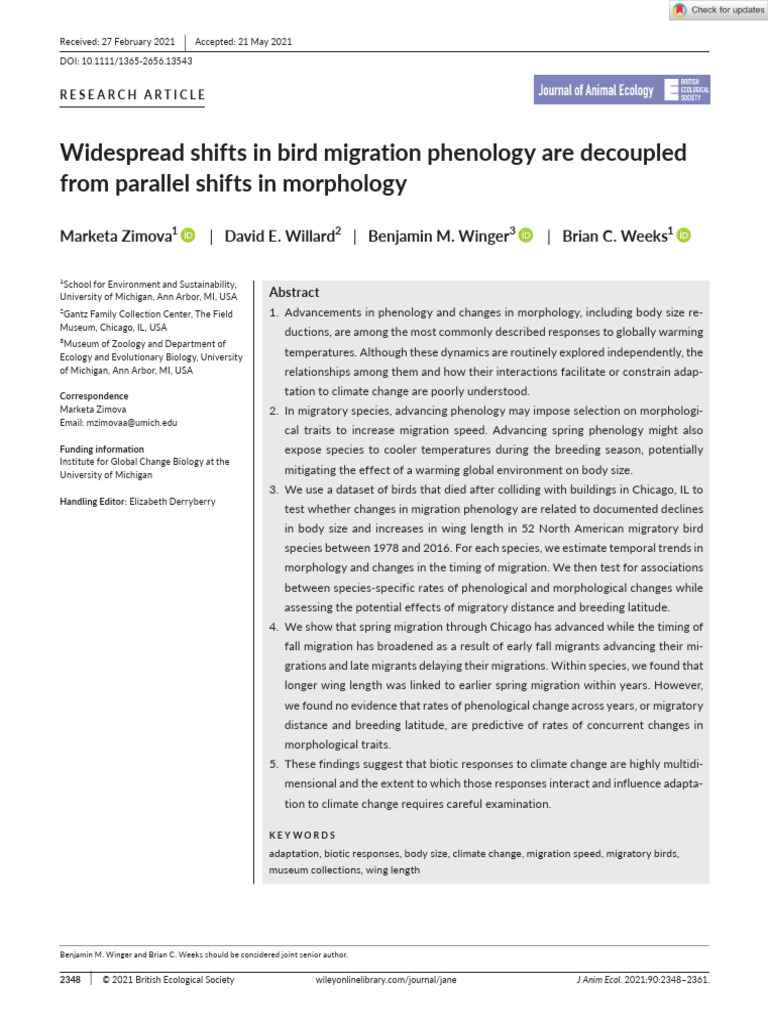 Widespread Shifts in Bird Migration Phenology Are Decoupled From ...