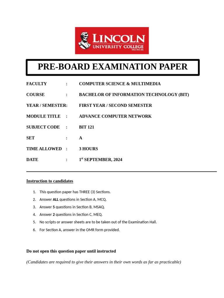Advance Computer Network Exam Paper | PDF | Computer Network | Network ...