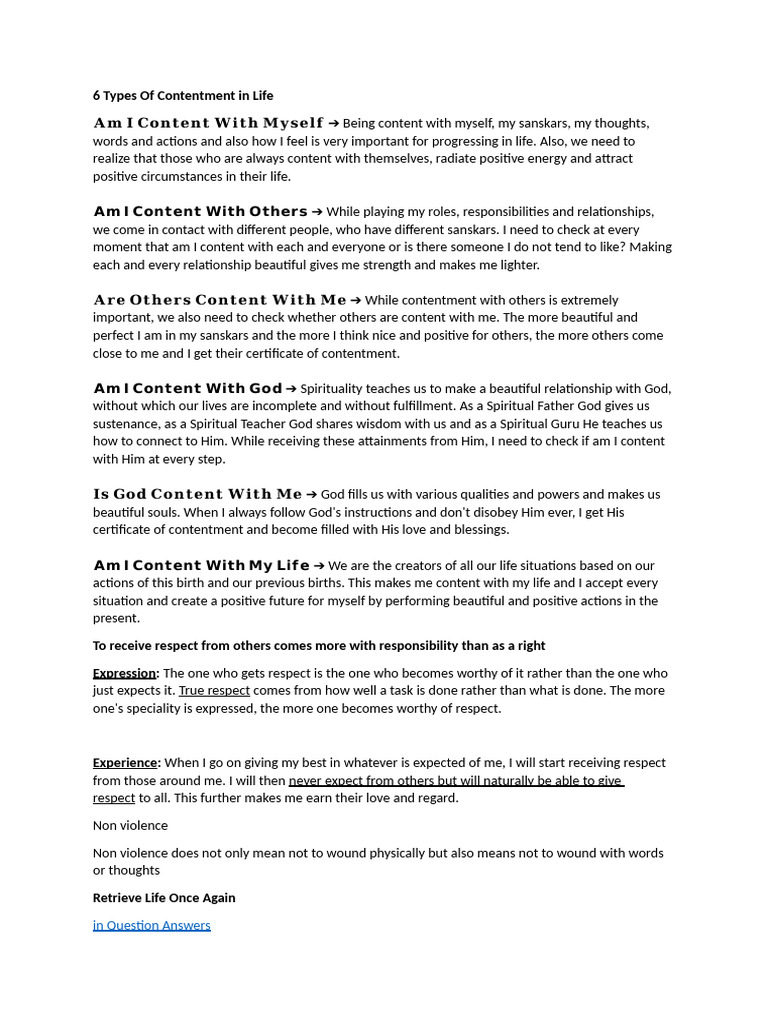 6 Paths to Life Contentment | PDF | Soul | Thought