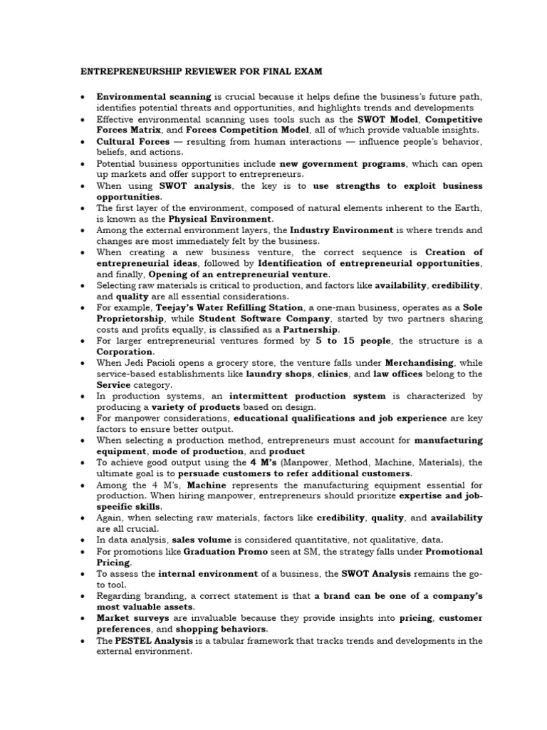 4TH Quarter Entrep Reviewer | PDF | Marketing | Entrepreneurship