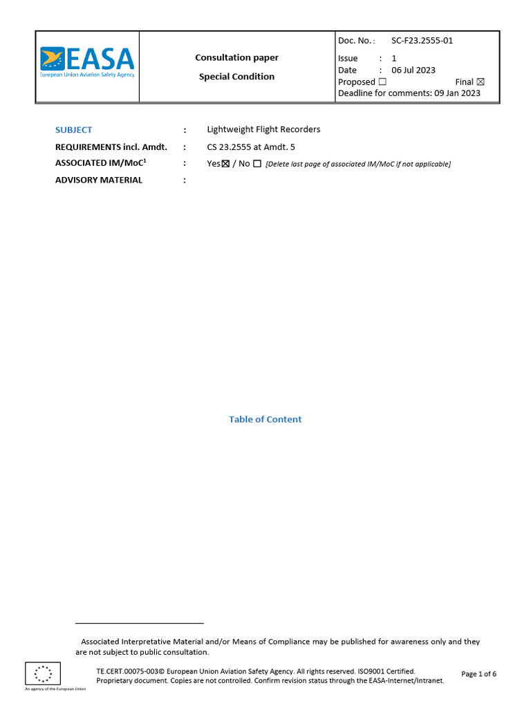 Consultation Paper sc-f23.2555-01 - Final | PDF | Flight Recorder