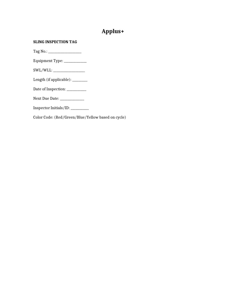 Applus Sling Inspection Tag | PDF