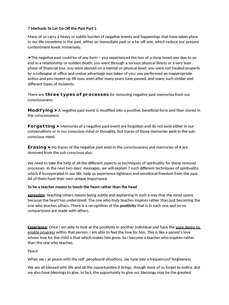 7 Methods To Let Go Off The Past Part 1 | PDF | Mind | Memory
