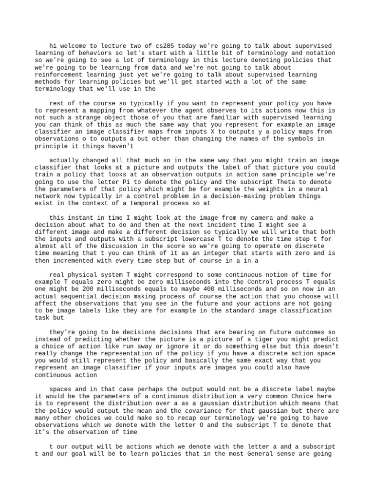 NoteGPT - CS 285 - Lecture 2, Imitation Learning. Part 1 | PDF | Statistical Classification ...