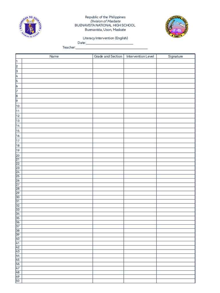 Attendance - Intervention English | PDF