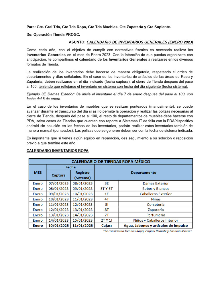 Comunicado Inventarios Generales 2023 | PDF