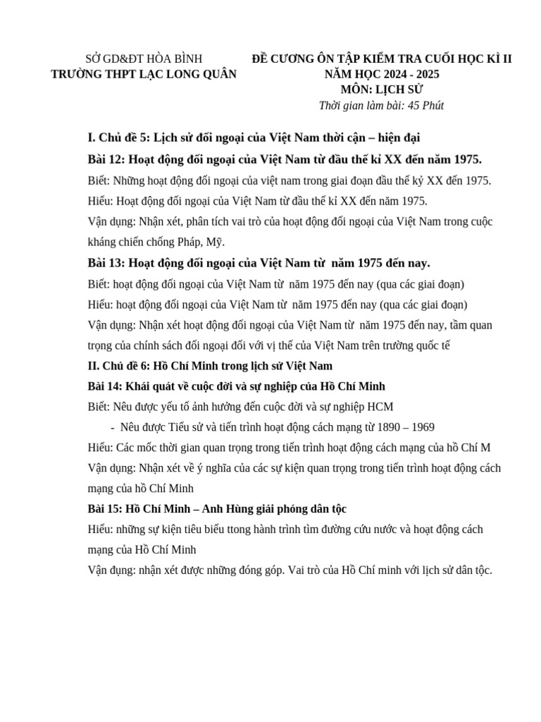 Đề Cương Ôn Tập Cuối Kì II k 12 | PDF