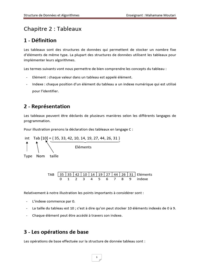 Chapitre 2-Tableaux | PDF | Pointeur (programmation) | Structure des données