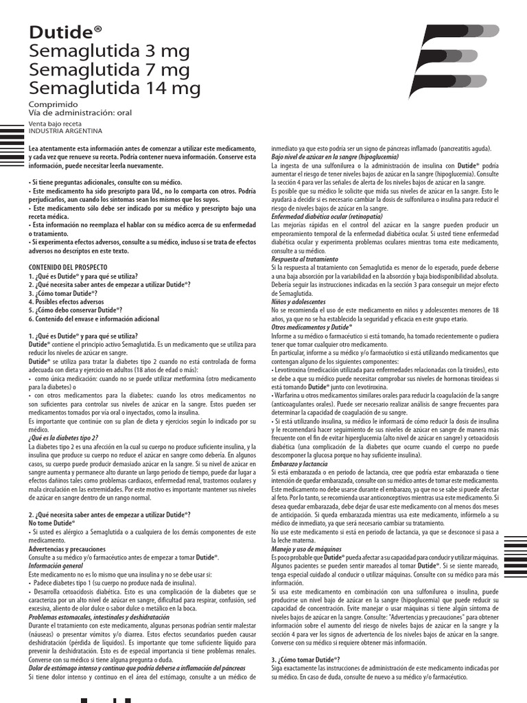 Prospecto Dutide | PDF | Diabetes | Hipoglucemia