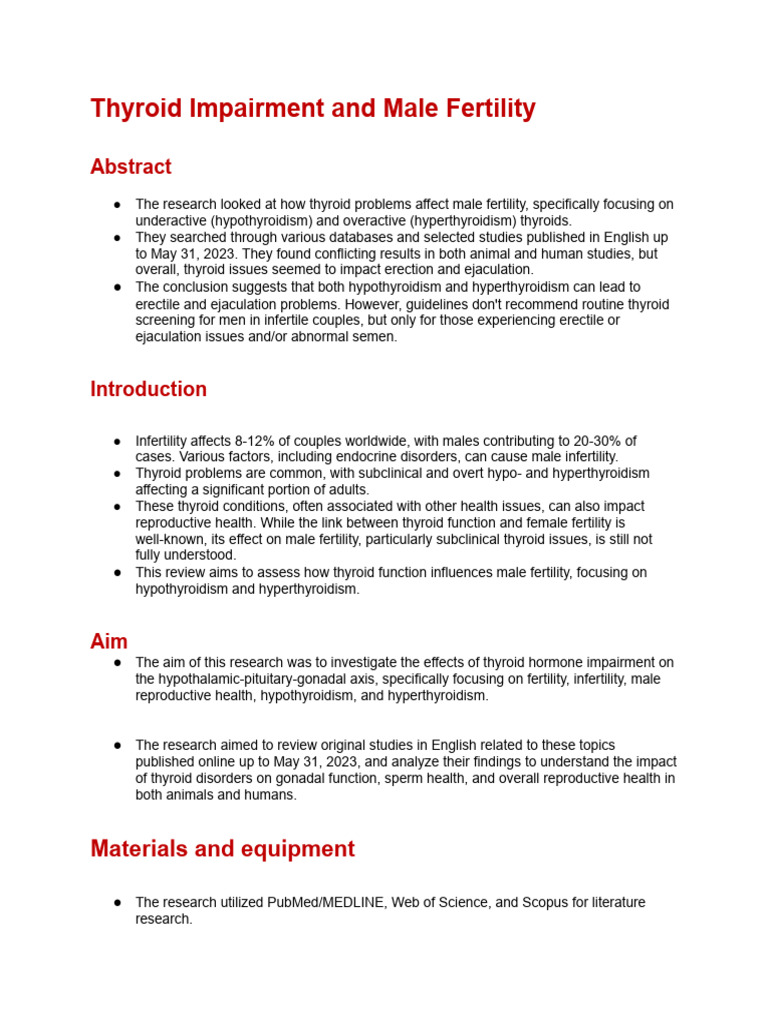 Thyroid Impairment and Male Fertility by Mohammad Talib 208 | PDF | Hypothyroidism | Thyroid