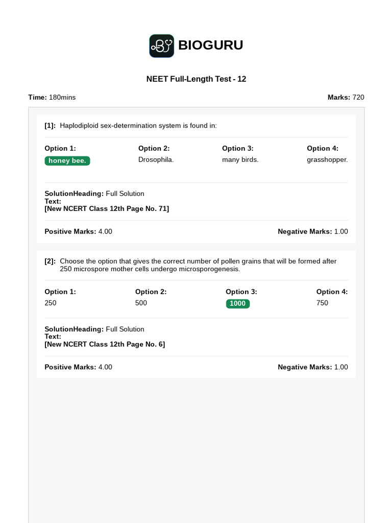 Full Length 12 (Answer) | PDF | Axon | Myelin