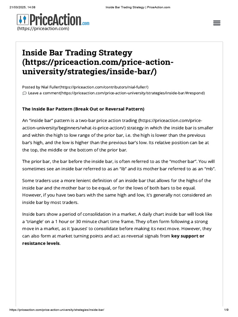 Inside Bar Trading Strategy | PDF | Microeconomics | Valuation (Finance)