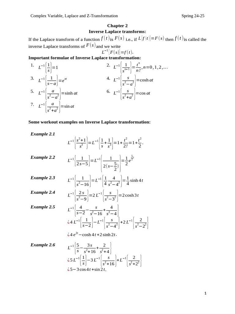 Math3 - Ch02 - Inverse Laplace Transform Spring 24 - 25 | PDF | Laplace ...