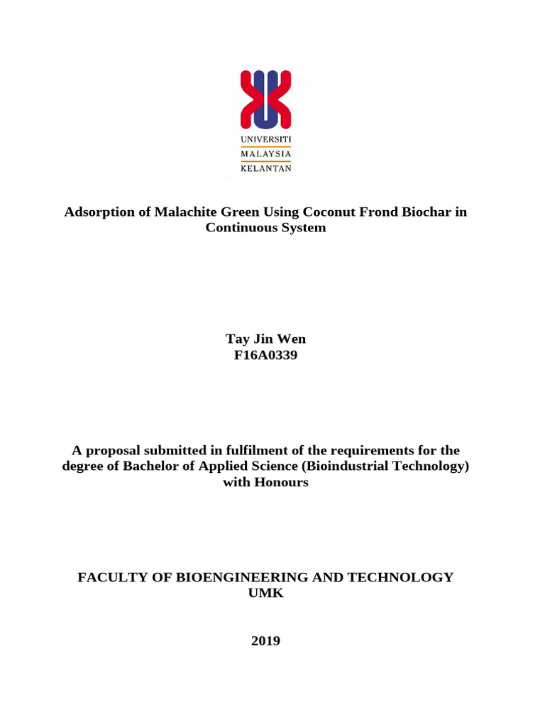 Contoh Proposal - Tay Jin Wen | PDF | Adsorption | Dye