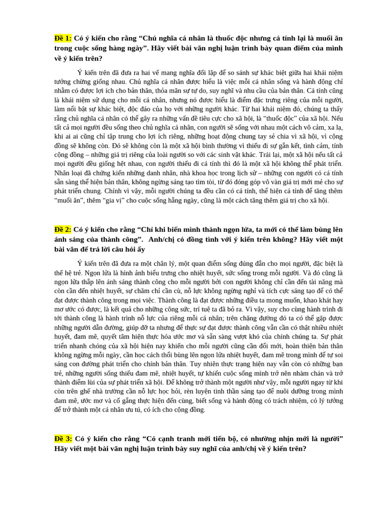 13 đề đoạn văn NLXH (2) - Chi Anh | PDF