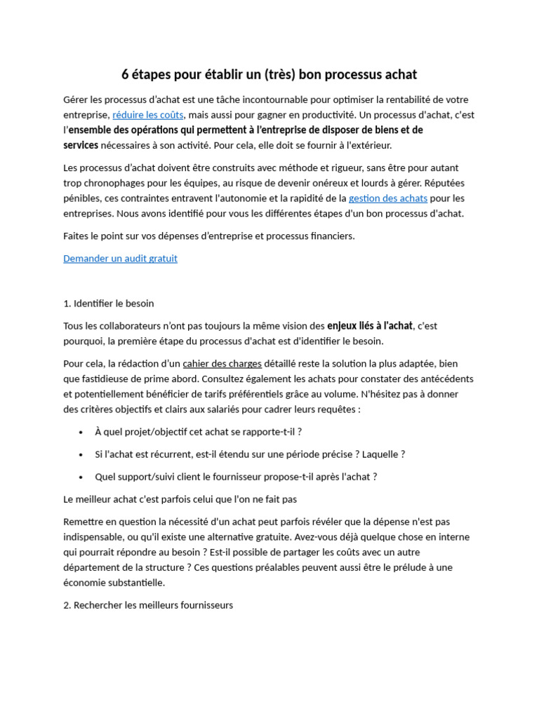 6 Étapes Pour Établir Un (Très) Bon Processus Achat | PDF | Management ...