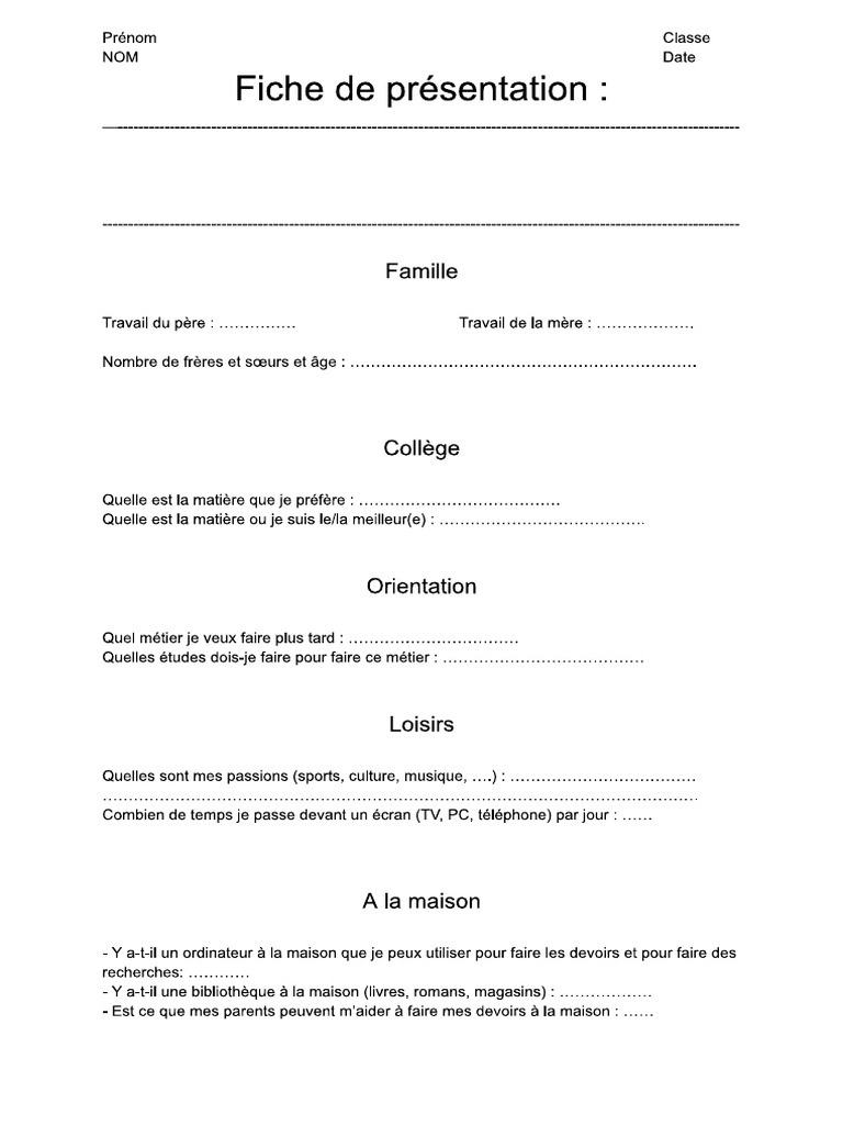 Fiche de Présentation | PDF