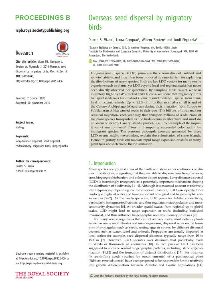 Overseas seed dispersal by migratory birds | PDF | Biological Dispersal ...