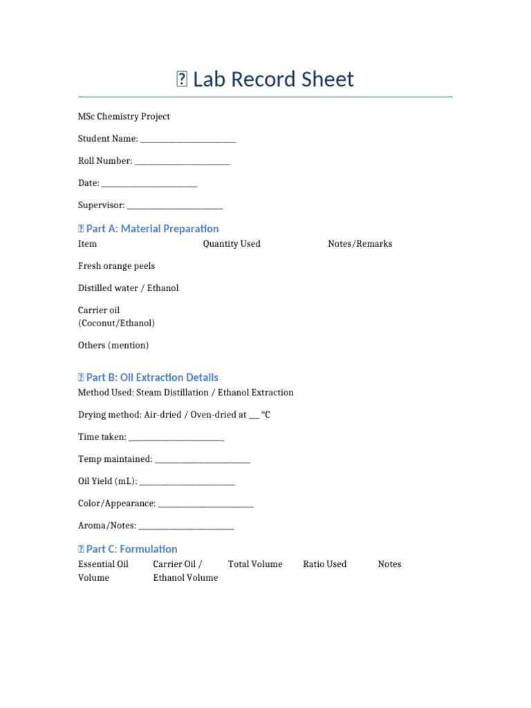 Lab Record Sheet Orange Peel Repellent | PDF