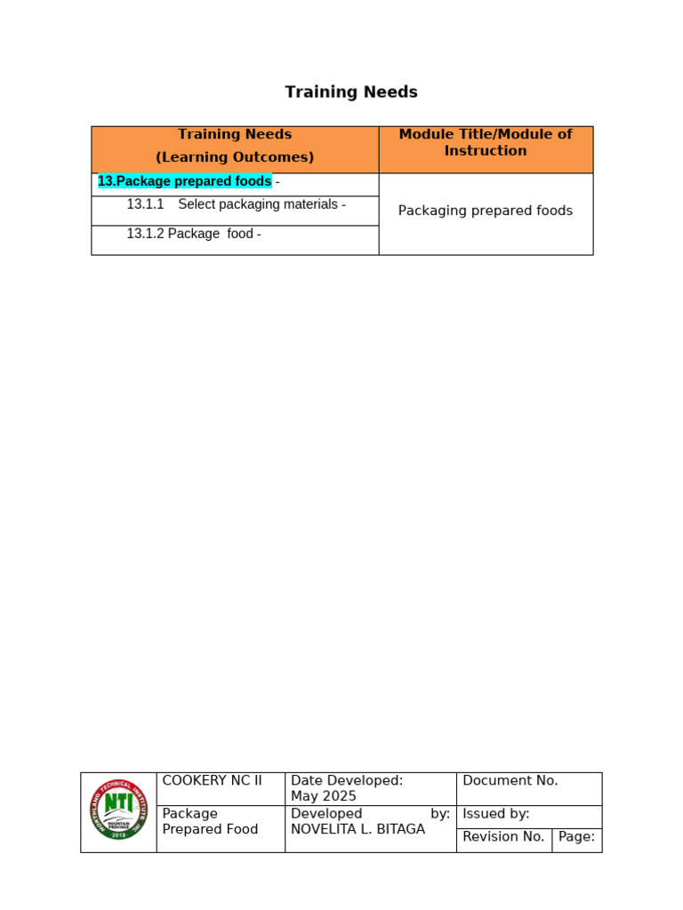 p05 Training Needs 1 Novelita - Bitaga | PDF