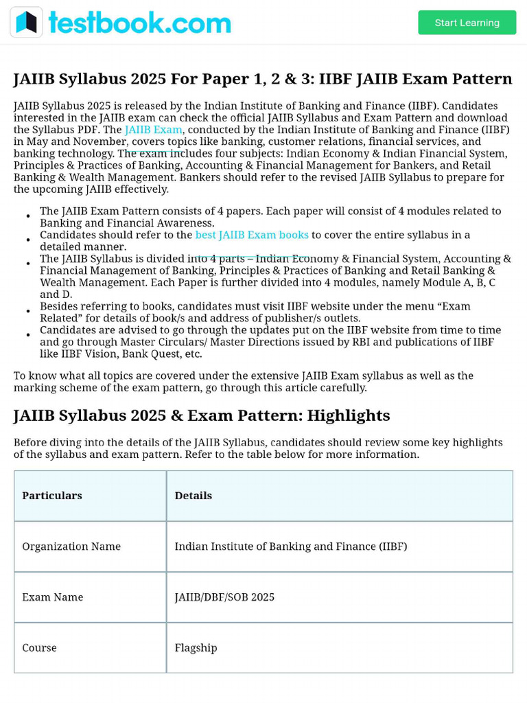 JAIIB Syllabus 2025 For Paper 1, 2 & 3 - IIBF JAIIB Exam Pattern | PDF