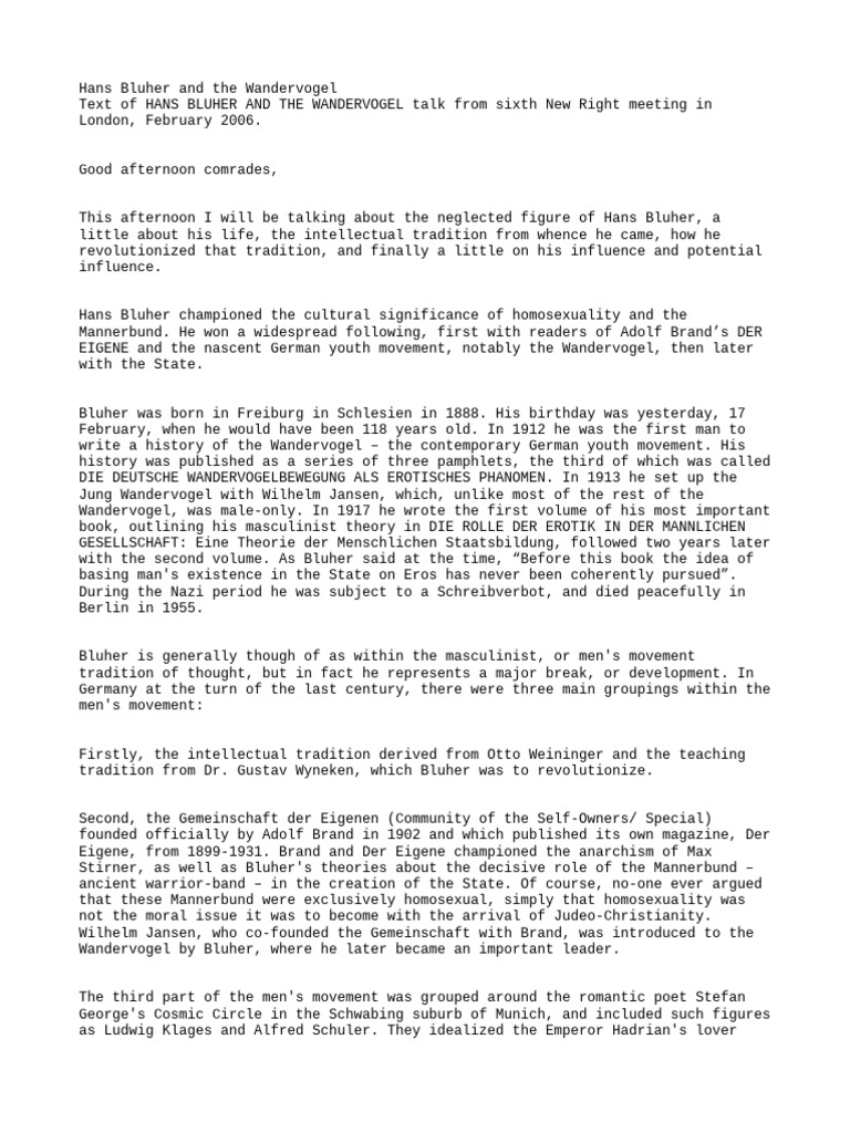 Hans Bluher and The Wandervogel | PDF