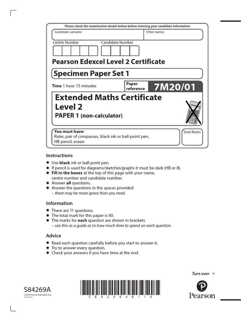 01a Extended Maths Certificate Specimen Papers Set 1 Paper 1 PDF | PDF | Area | Geometry