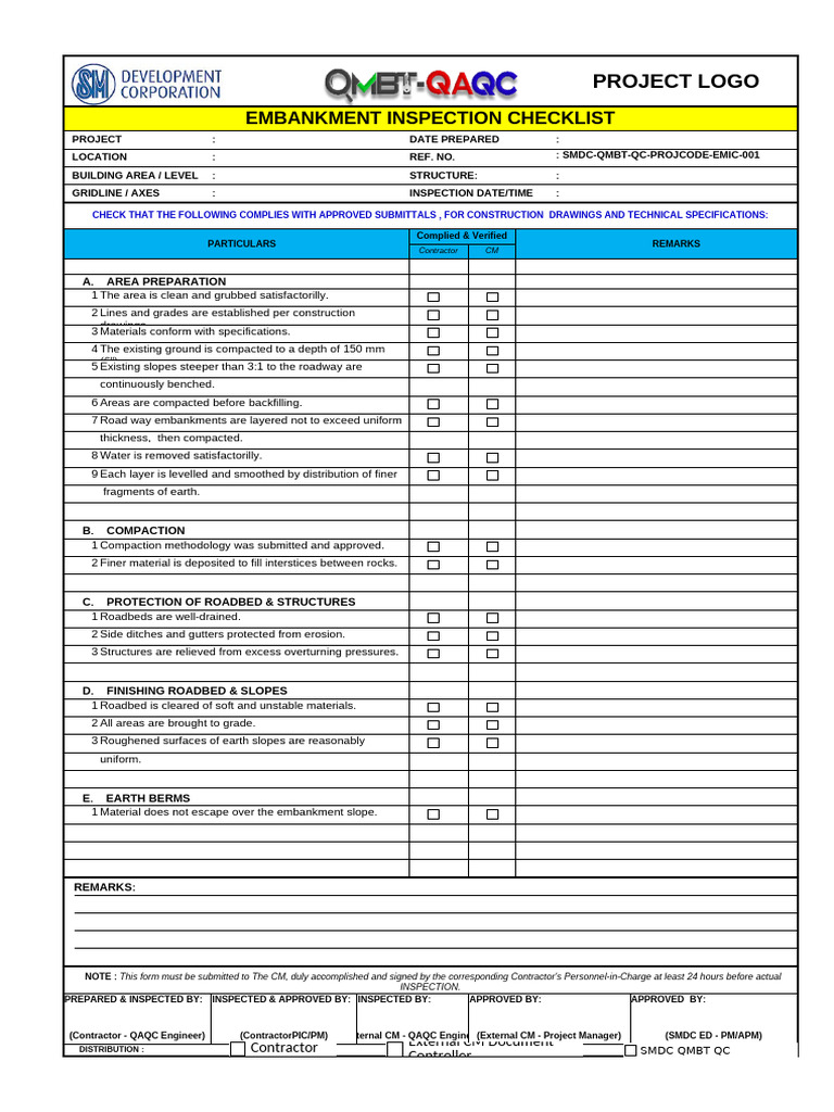 SMDC Contractor Inspection Checklists | PDF | Road | Civil Engineering