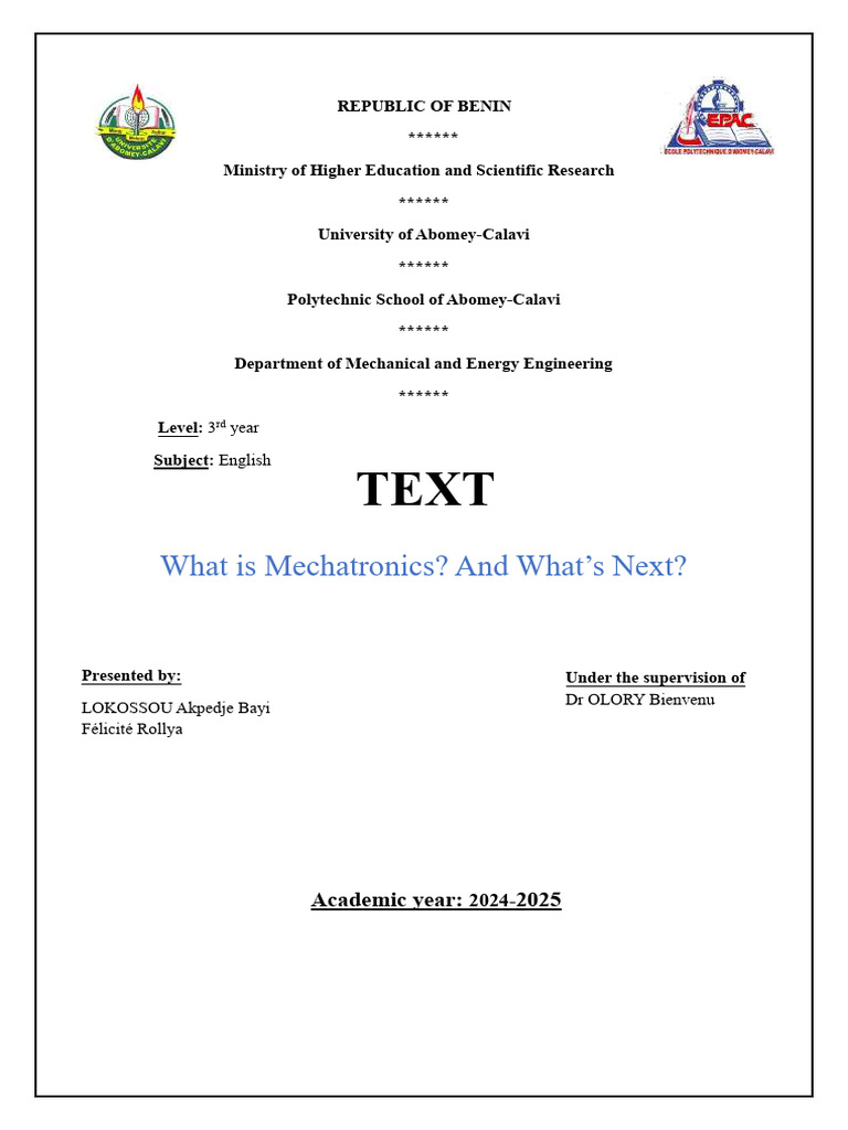 25-LOKOSSOU Rollya Mechatronics | PDF | Mechatronics | Actuator