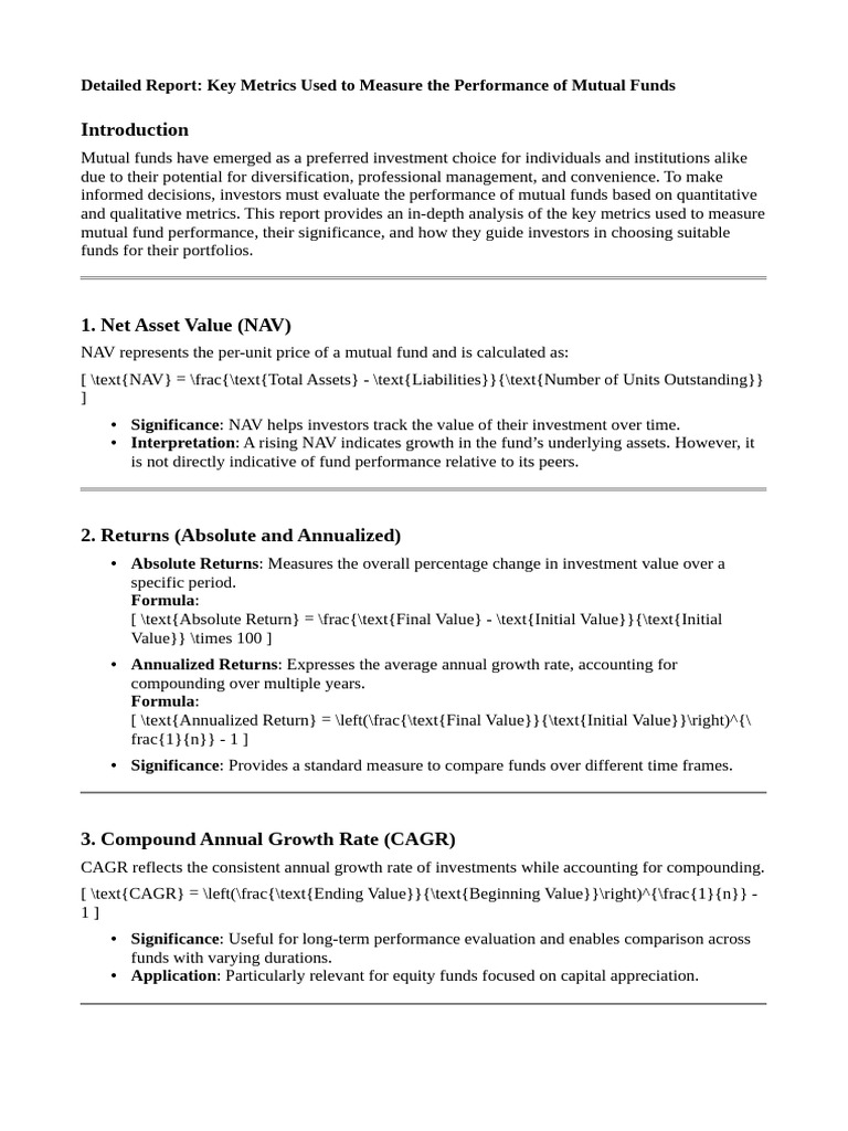 Metrics Used To Measure The Performance of Mutual Funds | PDF ...