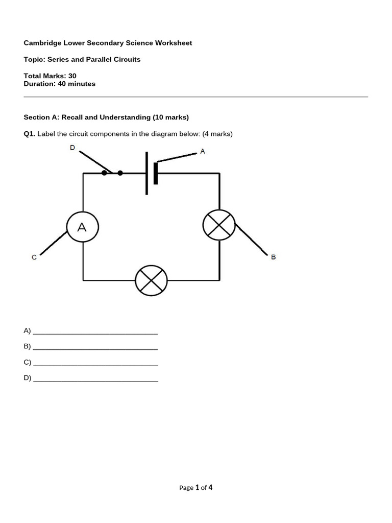 Series and Parallel Circuits Worksheet | PDF | Series And Parallel Circuits | Electrical Equipment